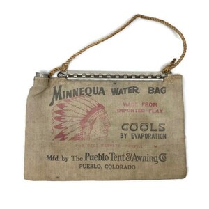 Antique Minnequa Flax Water Bag Indian Head Desert Water Bag Pueblo ...