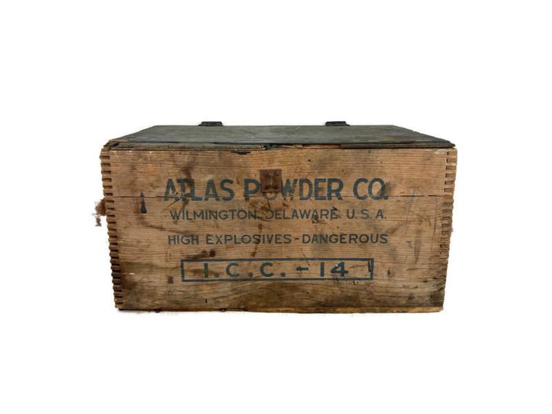 Antique Atlas Powder Company Wood Crate 1930s Farm Powder Explosives ...