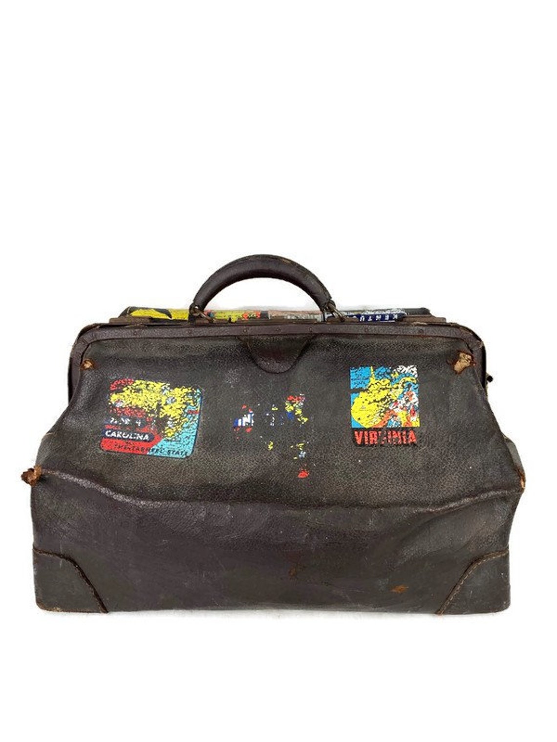 Small Antique Doctors Bag Sticker Covered Black Leather Vintage Doctor ...