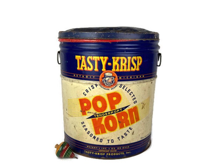 1938 Tasty Krisp Pop Korn Large Advertising Can Rare Popcorn Tin - Etsy