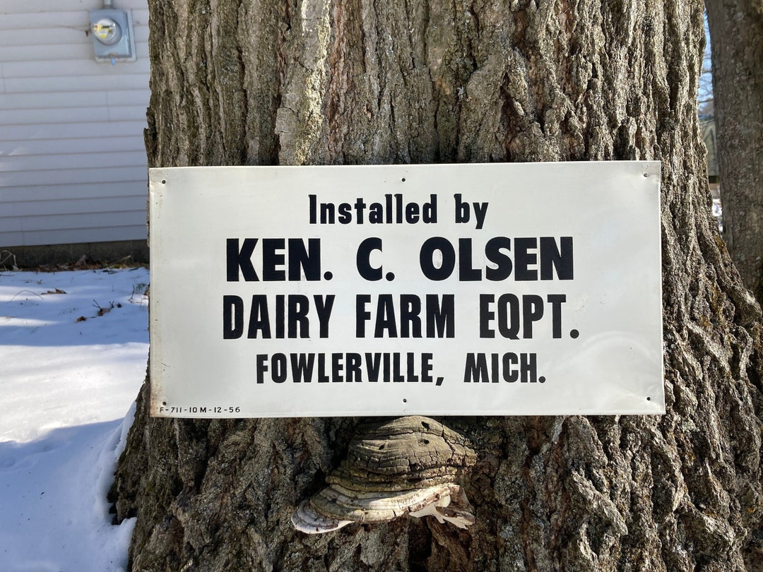 Vintage 1956 Ken C Olsen Dairy Farm Equipment Metal Sign Old Farmhouse ...
