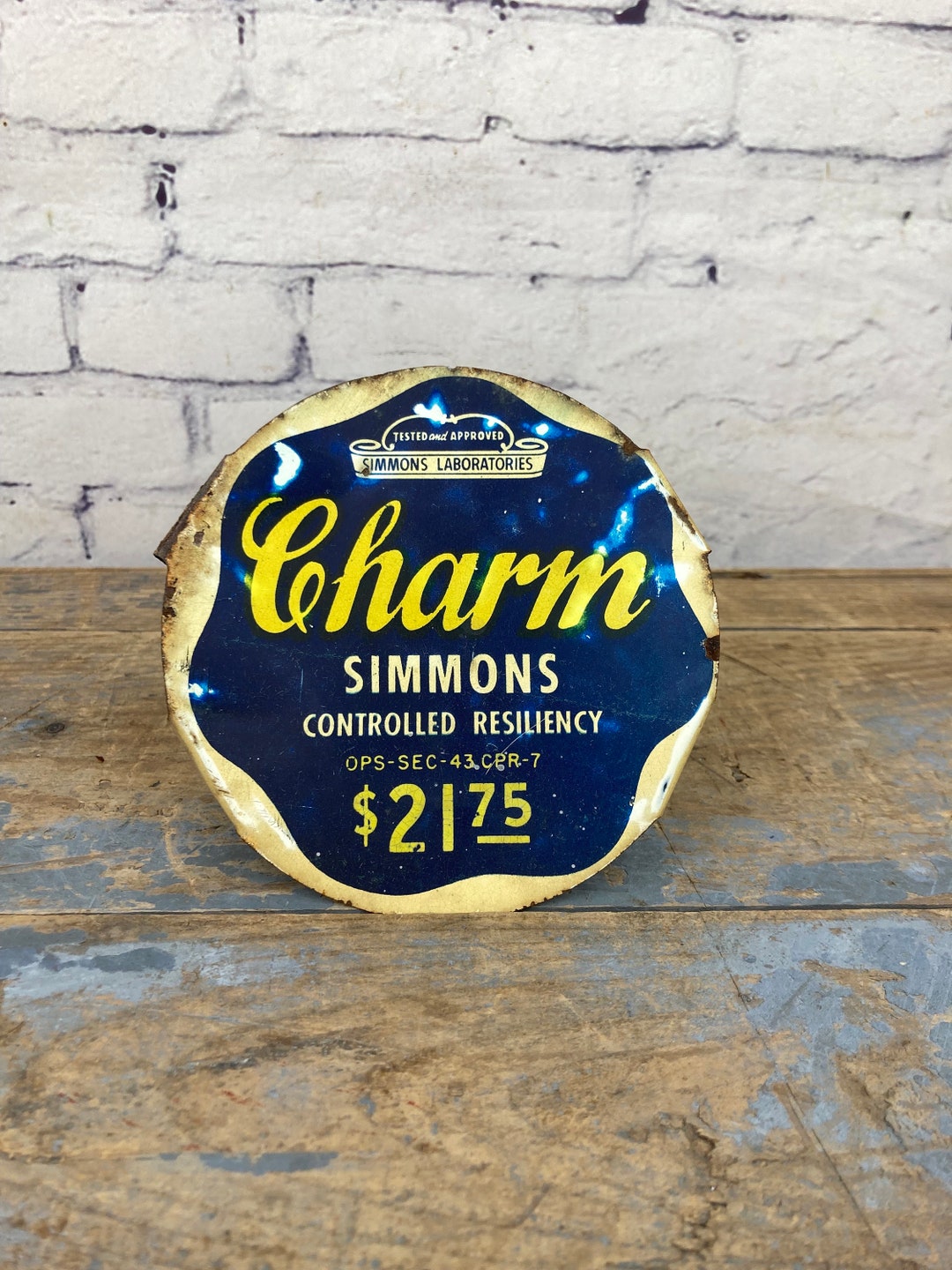 Antique Simmons Mattress Sign 1930s Metal Advertising Sign Small Round ...