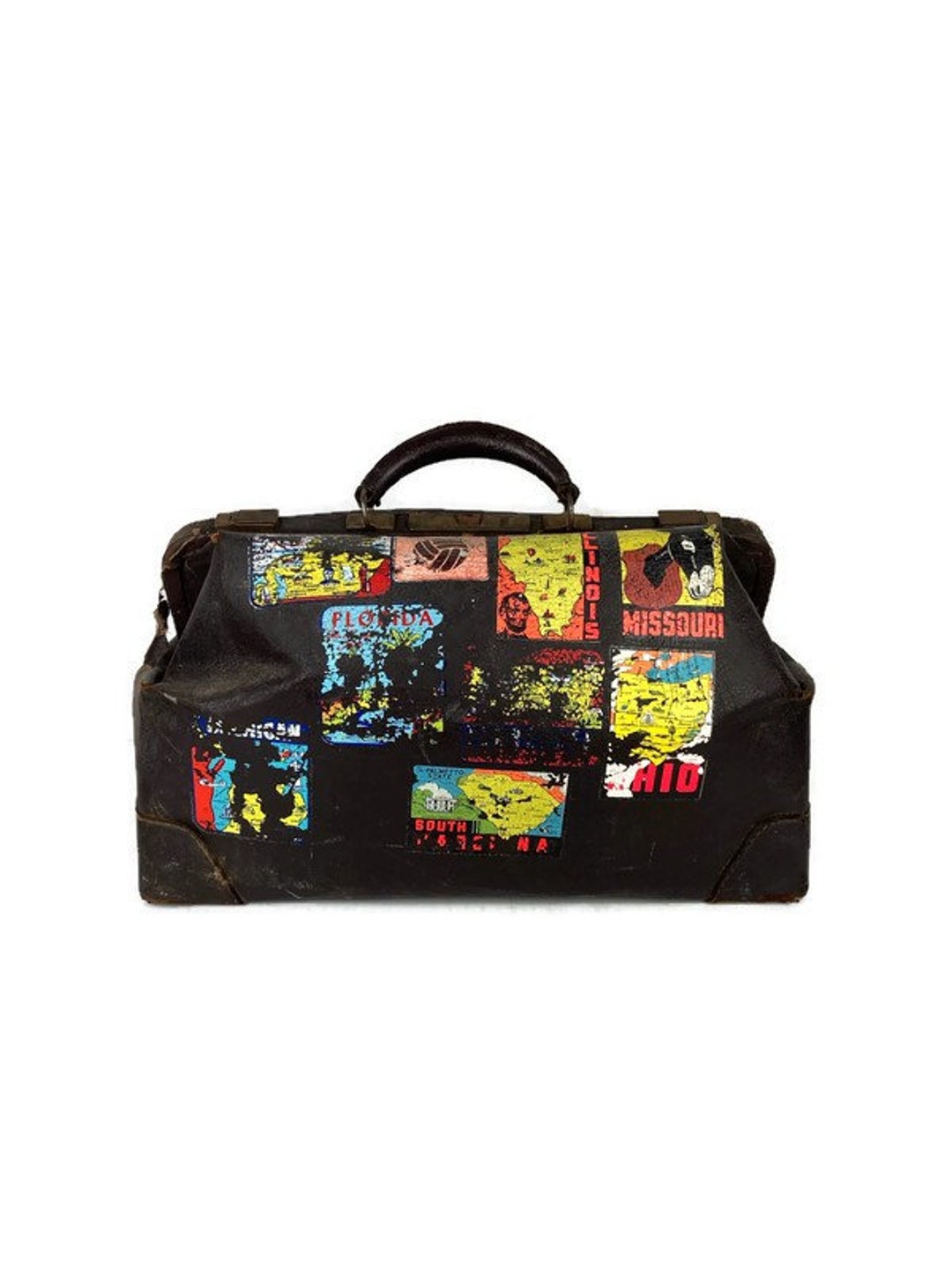 Small Antique Doctors Bag Sticker Covered Black Leather Vintage Doctor ...