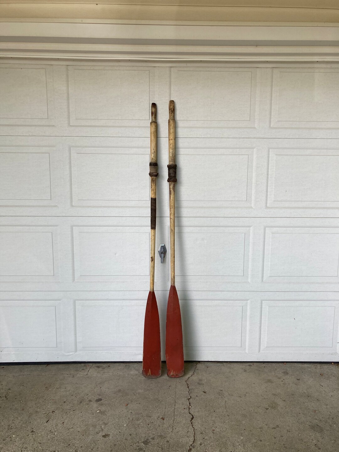 Antique Wood Leather Boat Oars Metal Tipped 1920s Nautical Decor White ...