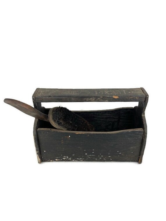 Antique Hand Made Wooden Shoe Shine Kit with Brush 19… - Gem