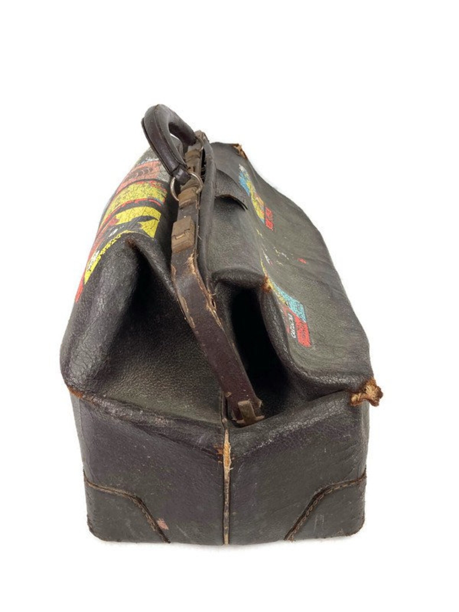 Small Antique Doctors Bag Sticker Covered Black Leather Vintage Doctor ...