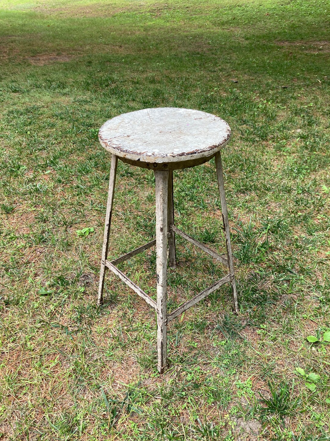 Antique Industrial Metal Stool Angle Iron Rustic Seat Stool 1930s White ...