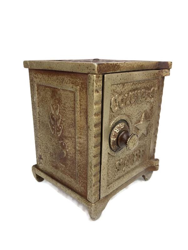Antique Columbus Safe Cast Iron Coin Deposit Bank Small Toy Coin Bank ...