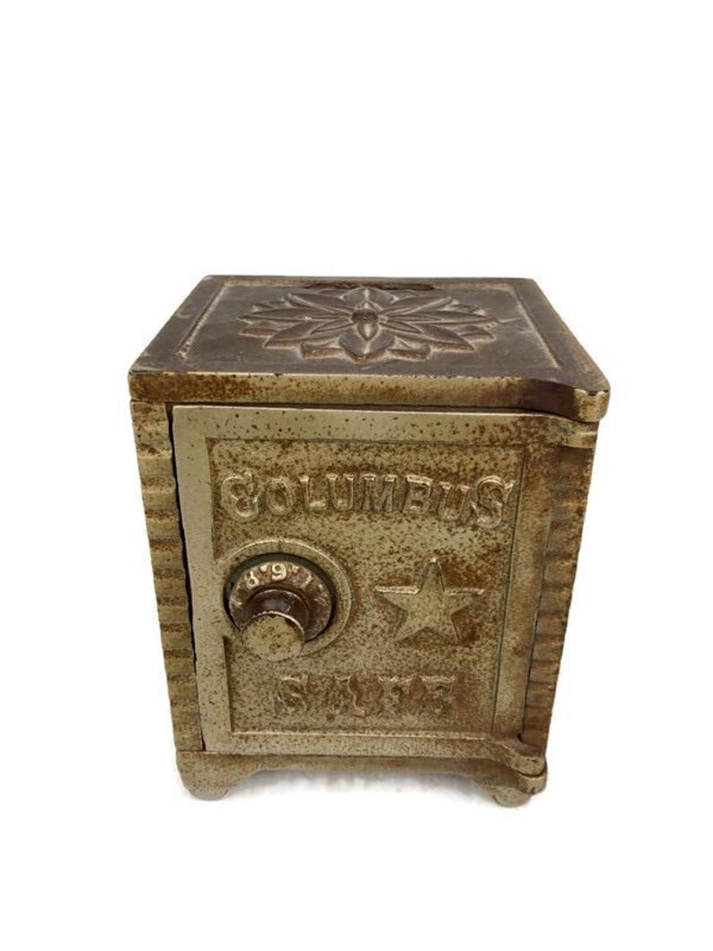 Antique Columbus Safe Cast Iron Coin Deposit Bank Small Toy Coin Bank ...