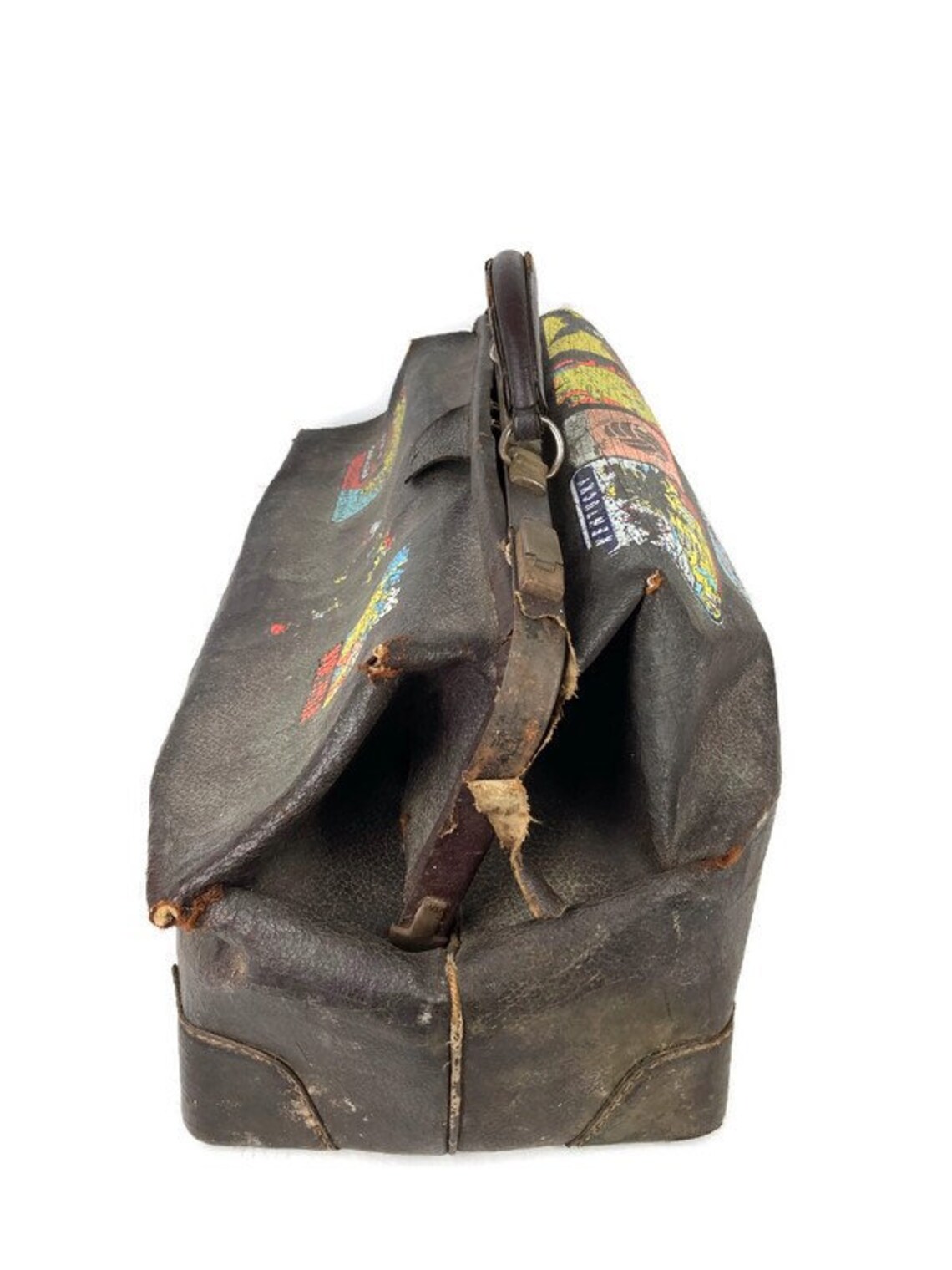 Small Antique Doctors Bag Sticker Covered Black Leather Vintage Doctor ...