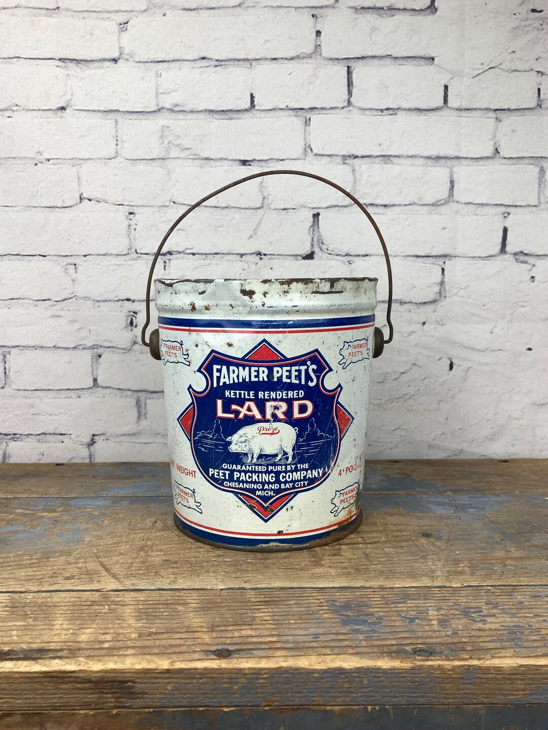 Vintage Small Farmer Peet’s Lard Advertising Bucket Chesaning Bay City ...