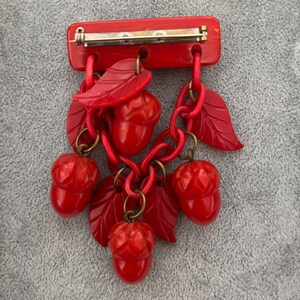Brooch Cherry Red Bakelite Acorn and Leaves on Celluloid Chain. Perfect ...