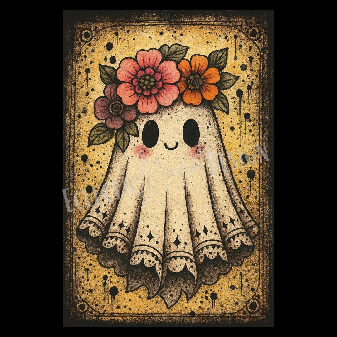 Cute Ghost PNG, Boho Halloween Clipart,| Ghost With Flowers, Vintage ...