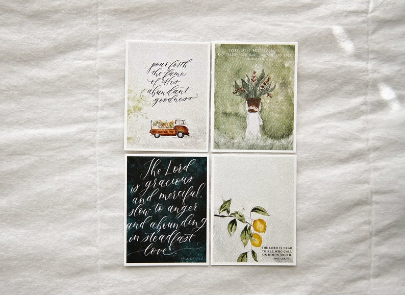 16 Tiny Scripture Art Print Set | Hand Lettered Botanical Watercolor ...