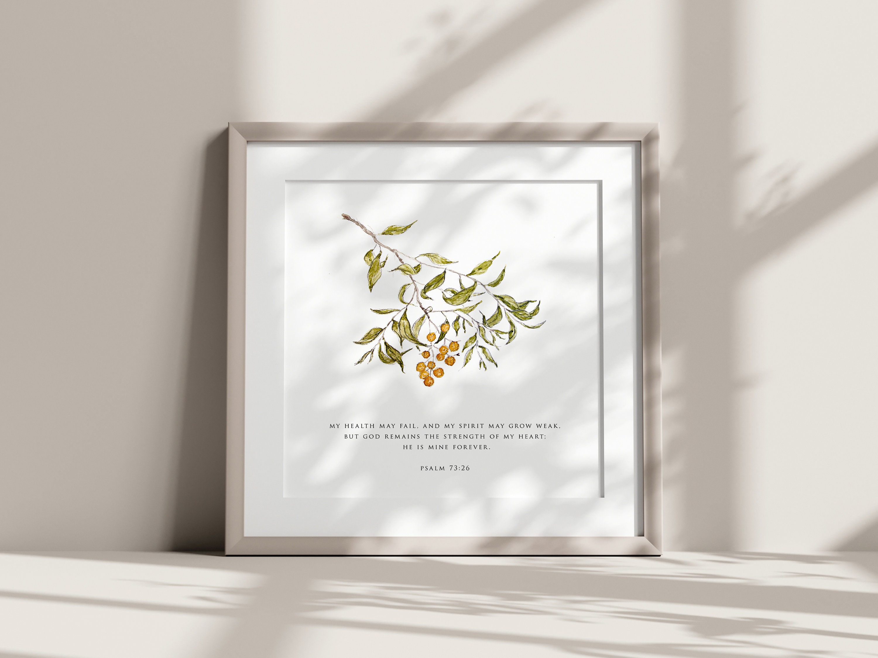 Psalm 73:26 Botanical Watercolor Christian Wall Art Printable Instant ...