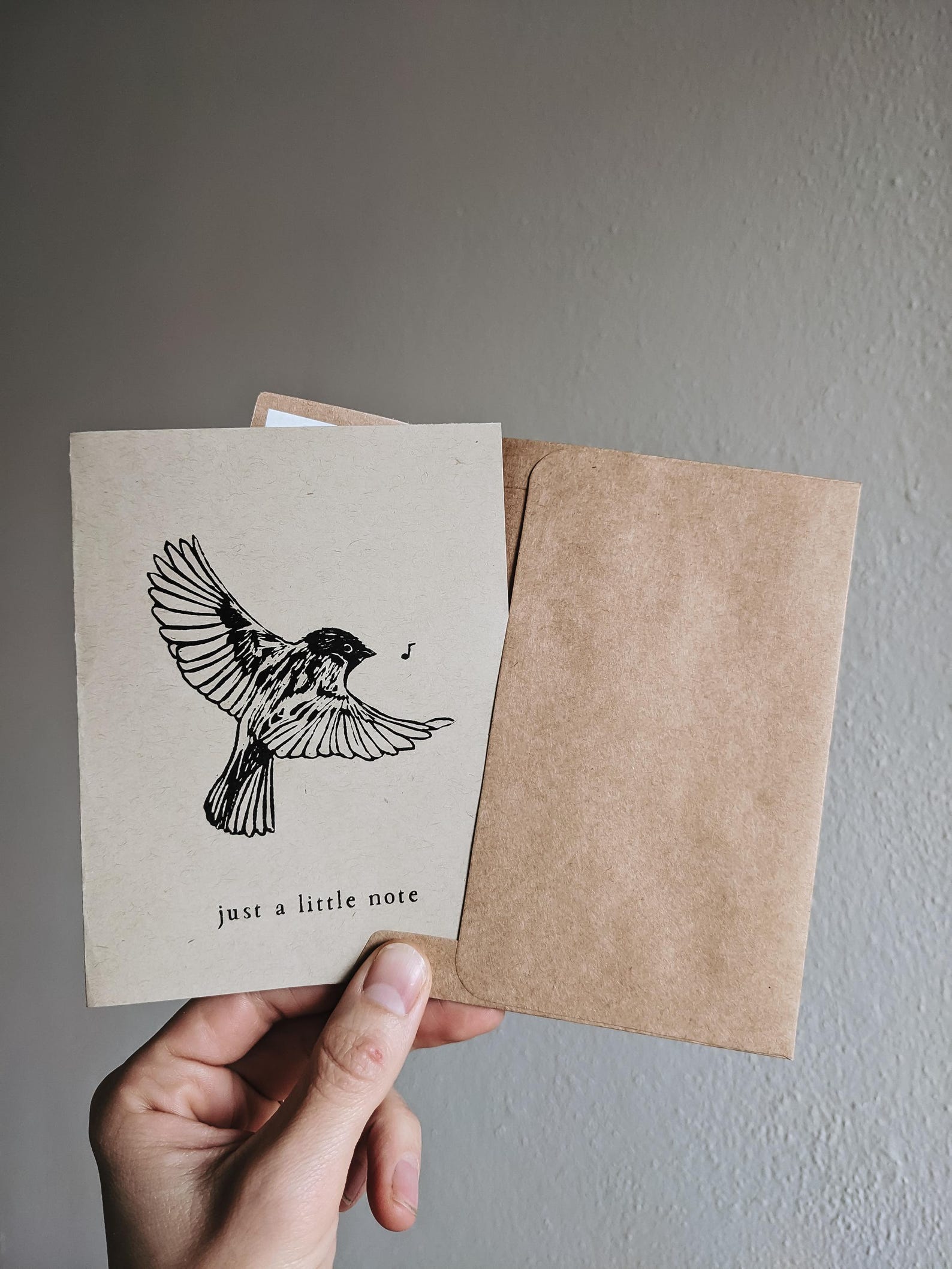 Just a Little Note | Bird Cute Pun Card | Lino Print Cards | Kraft ...