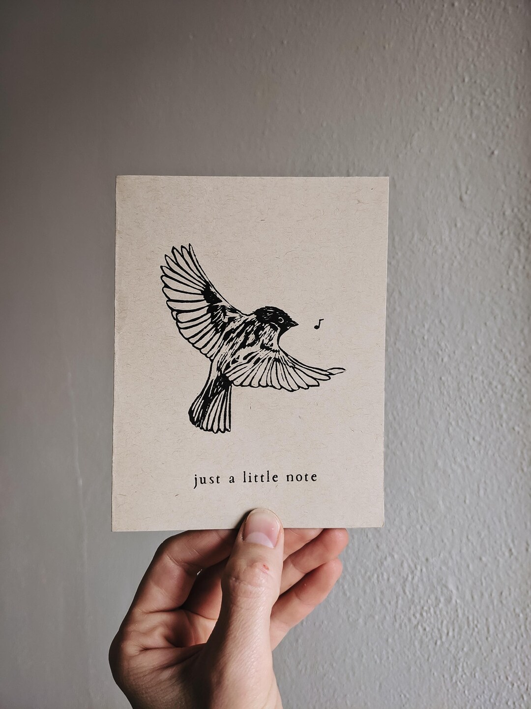 Just a Little Note | Bird Cute Pun Card | Lino Print Cards | Kraft ...