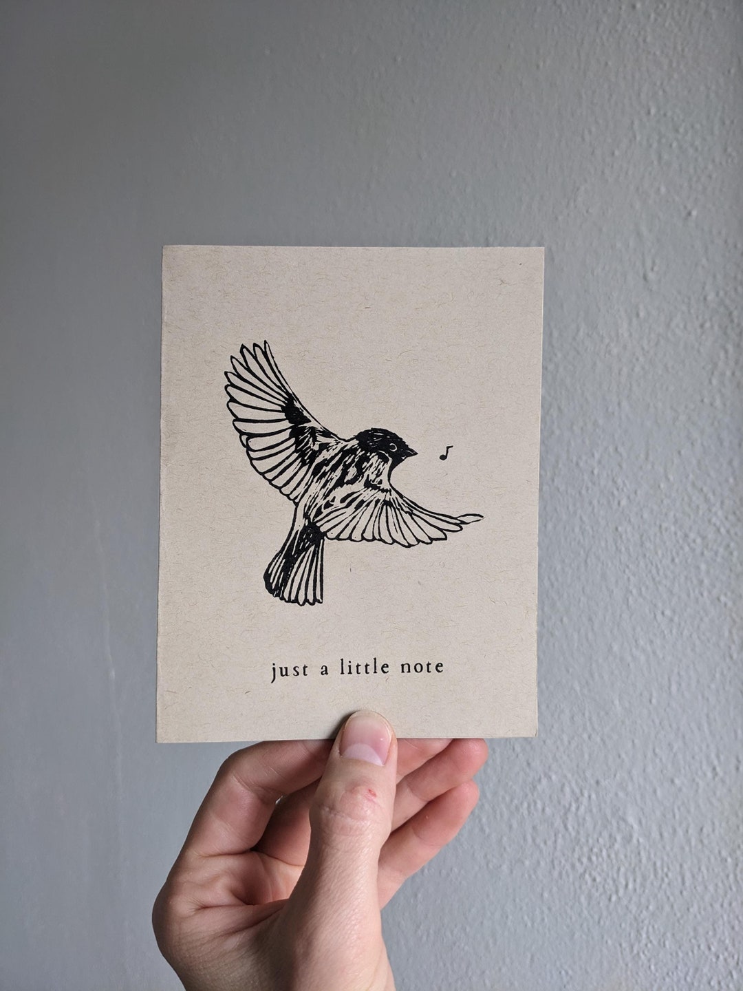 Just a Little Note Bird Cute Pun Card Lino Print Cards Kraft Envelopes ...