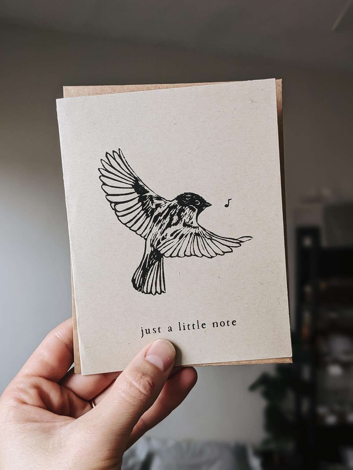 Just a Little Note | Bird Cute Pun Card | Lino Print Cards | Kraft ...