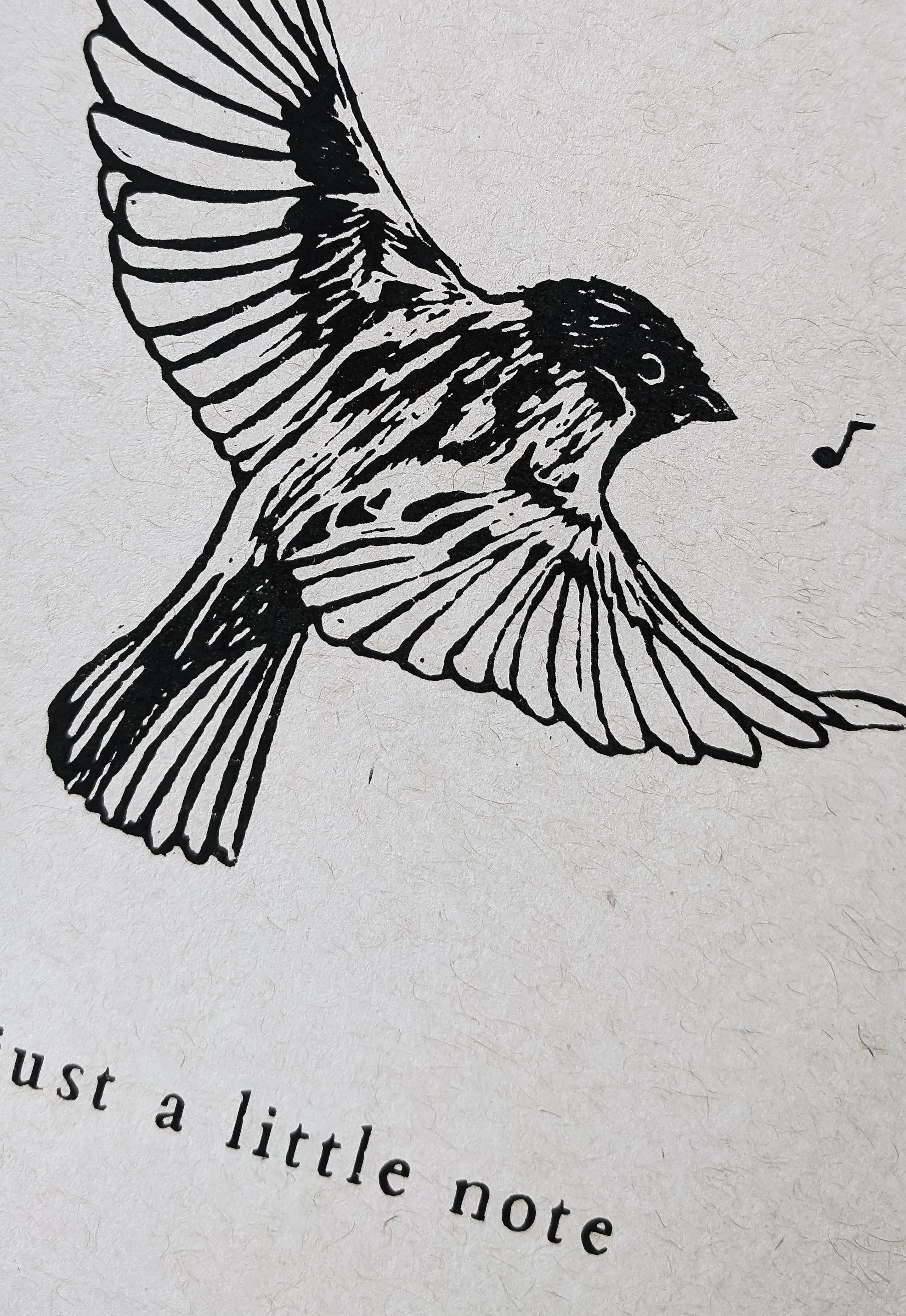 Just a Little Note | Bird Cute Pun Card | Lino Print Cards | Kraft ...