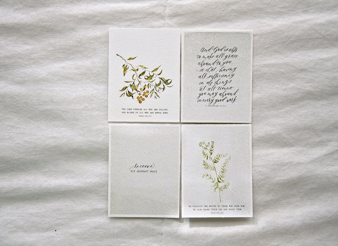 16 Tiny Scripture Art Print Set Hand Lettered Botanical - Etsy