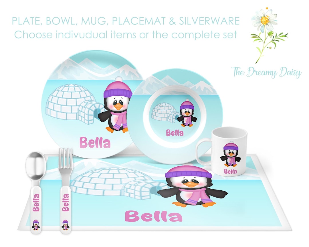 Personalized Penguin Plate Set for Kids - Penguin Dinnerware Set ...