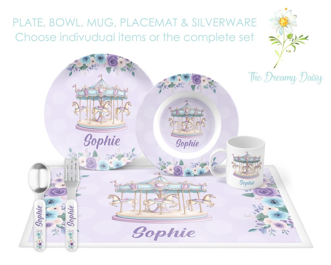 Personalized Carousel Dinnerware Set for Kids - Carousel Plate Set ...