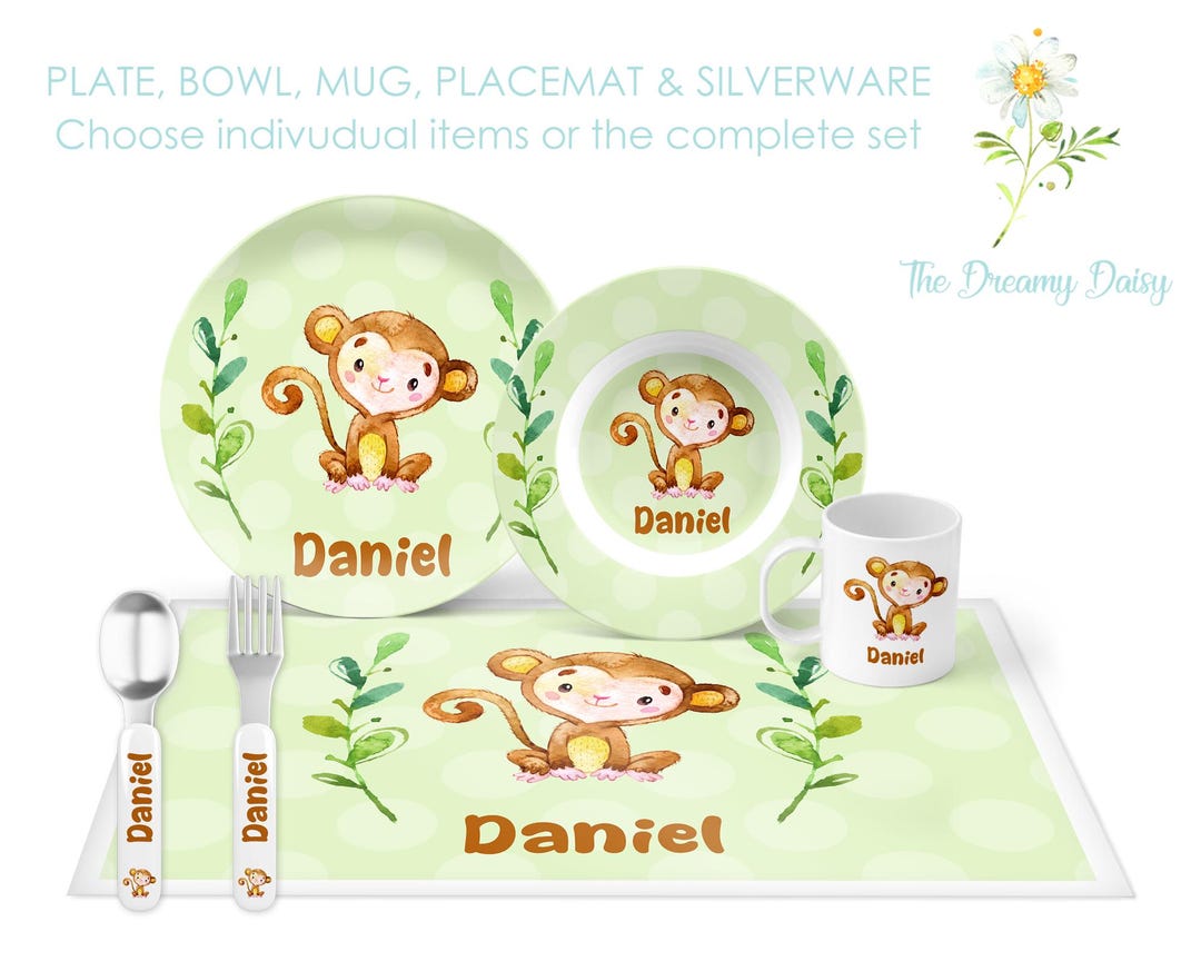 Personalized Monkey Dinnerware Set for Kids - Monkey Plate Set - Custom ...