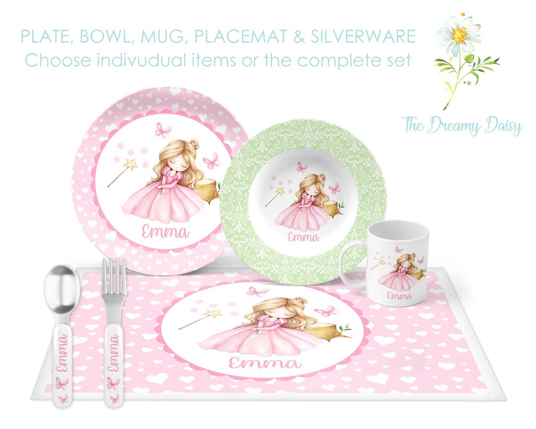 Sleeping Beauty Plate Set Personalized With Name - Pink Princess Plate ...