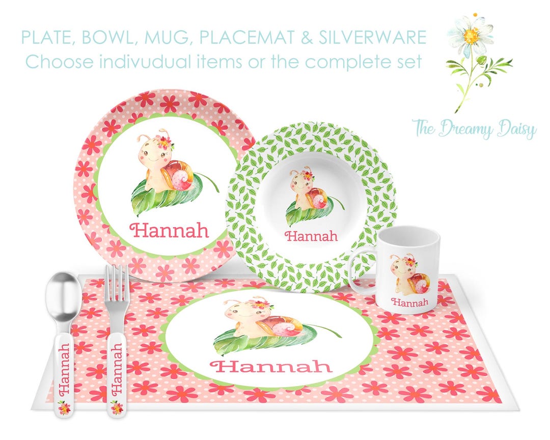 Personalized Snail Plate Set for Kids - Snail Dinnerware Set - Custom ...