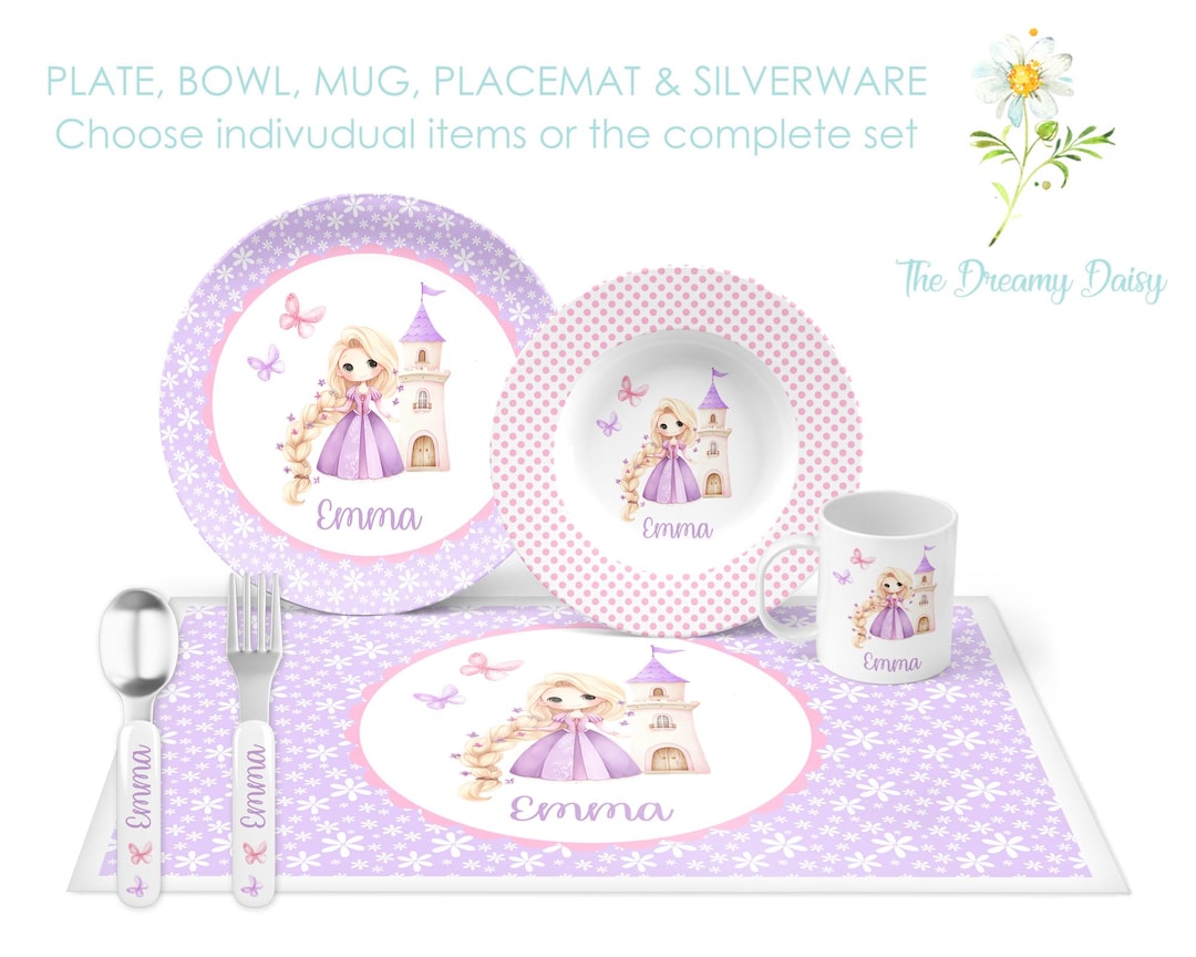 Rapunzel Plate Set Personalized With Name - Purple Princess Plate Set ...