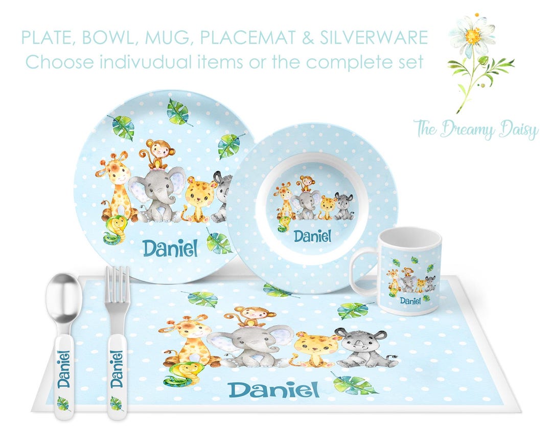 Safari Plate Set Personalized for Children - Jungle Animal Dinnerware ...