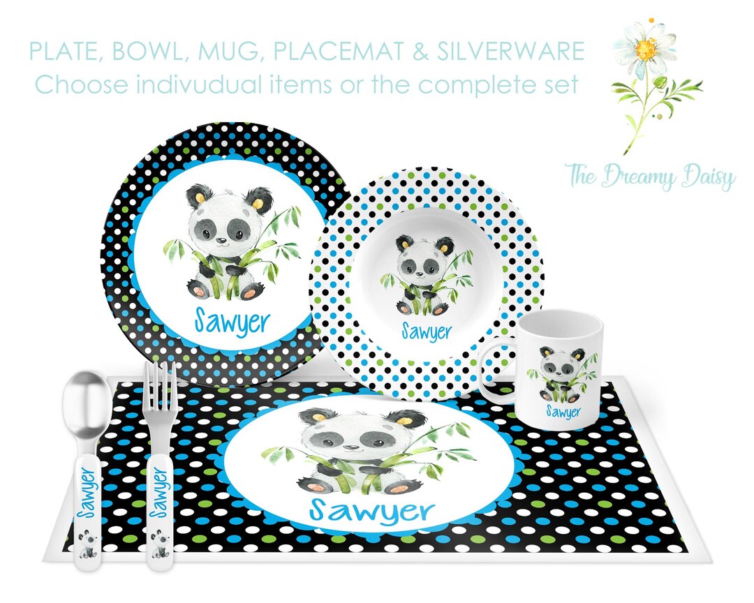 Personalized Panda Dinnerware Set for Kids - Panda Plate Set - Custom ...