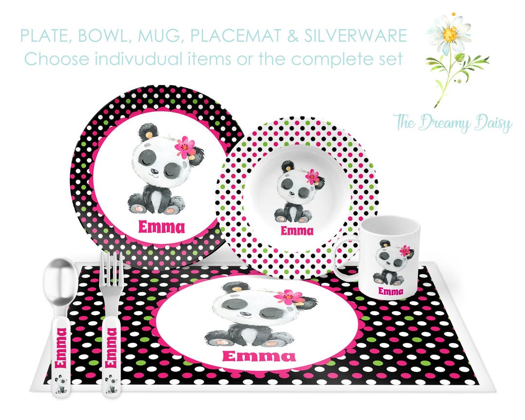 Personalized Panda Dinnerware Set for Kids - Panda Plate Set - Custom ...