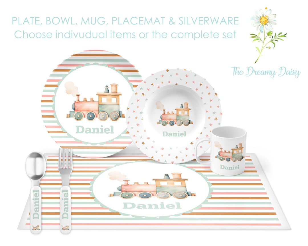 Personalized Train Plate Set for Kids - Train Dinnerware Set - Custom ...