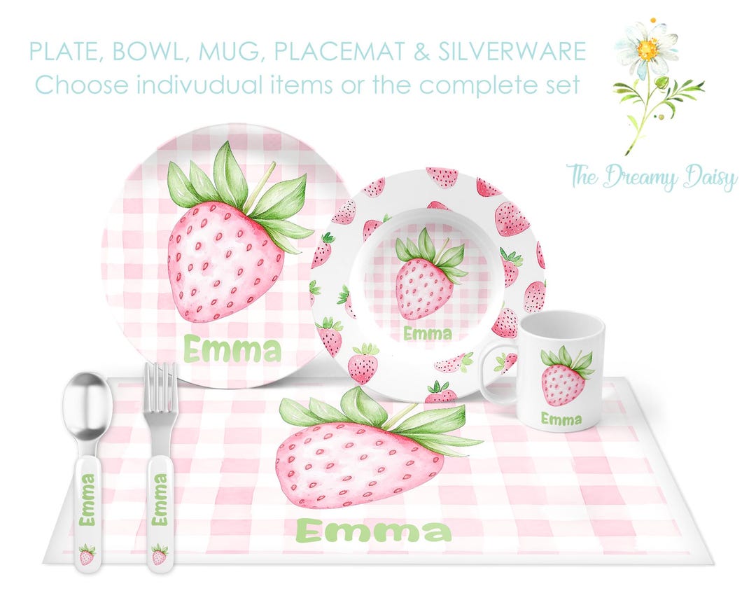 Personalized Strawberry Dinnerware Set for Kids - Strawberry Plate Set ...