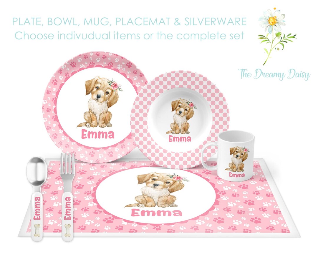 Personalized Puppy Dog Plate Set for Kids - Labrador Retriever Puppy ...