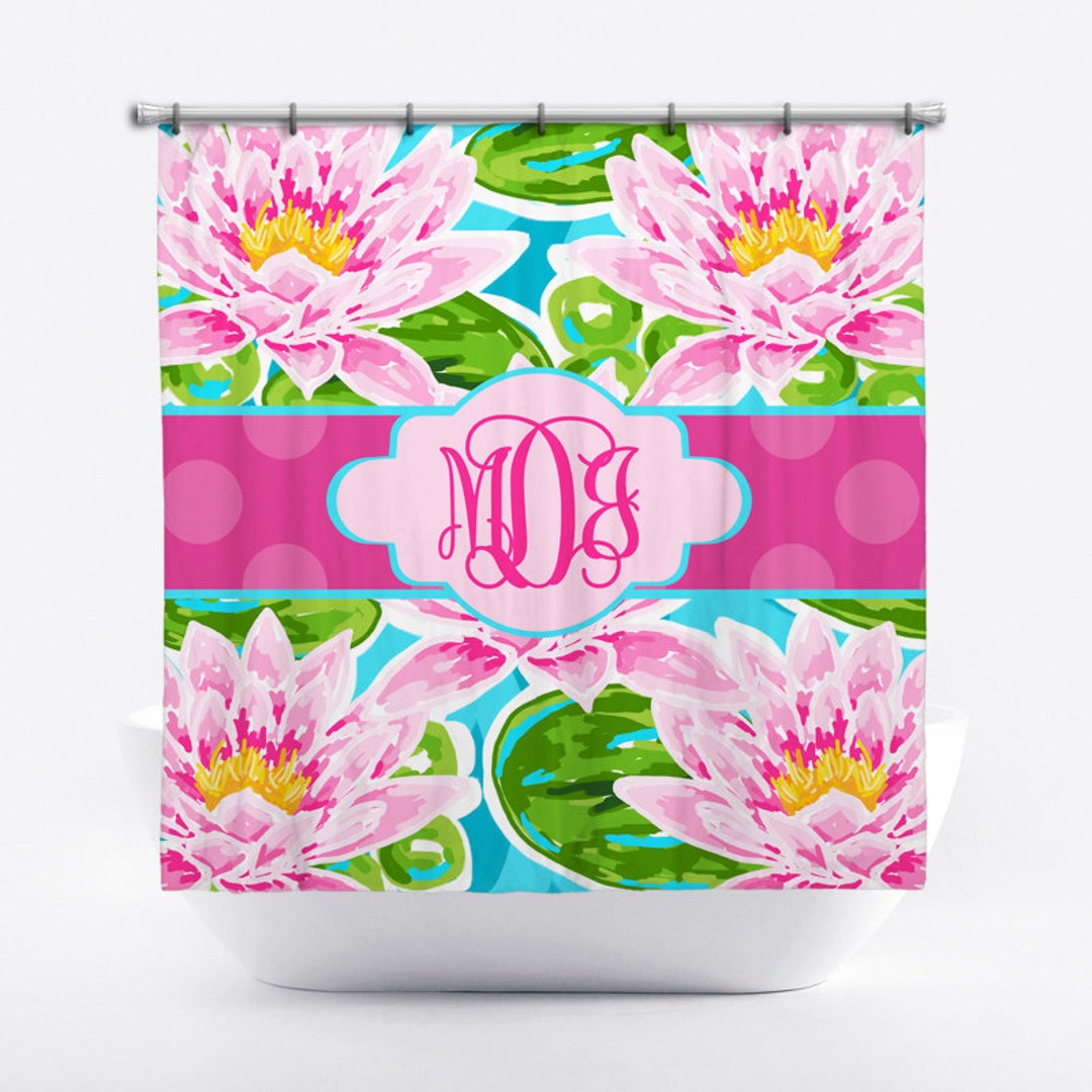 Monogrammed Shower Curtain Water Lily Personalized Shower Etsy