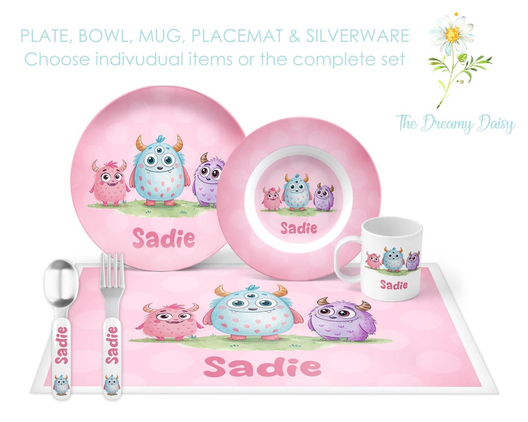 Personalized Little Monster Plate Set for Kids - Monster Dinnerware Set ...