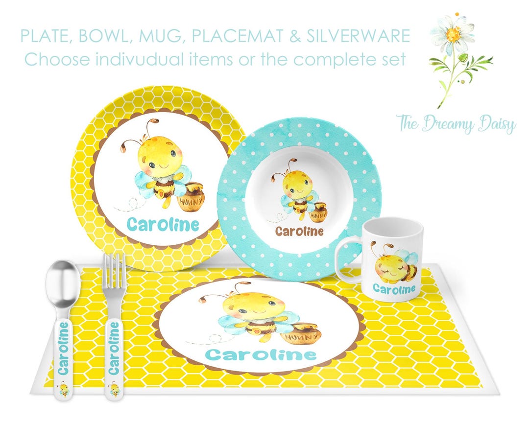 Personalized Bee Dinnerware Set for Kids - Bumble Bee Plate Set ...