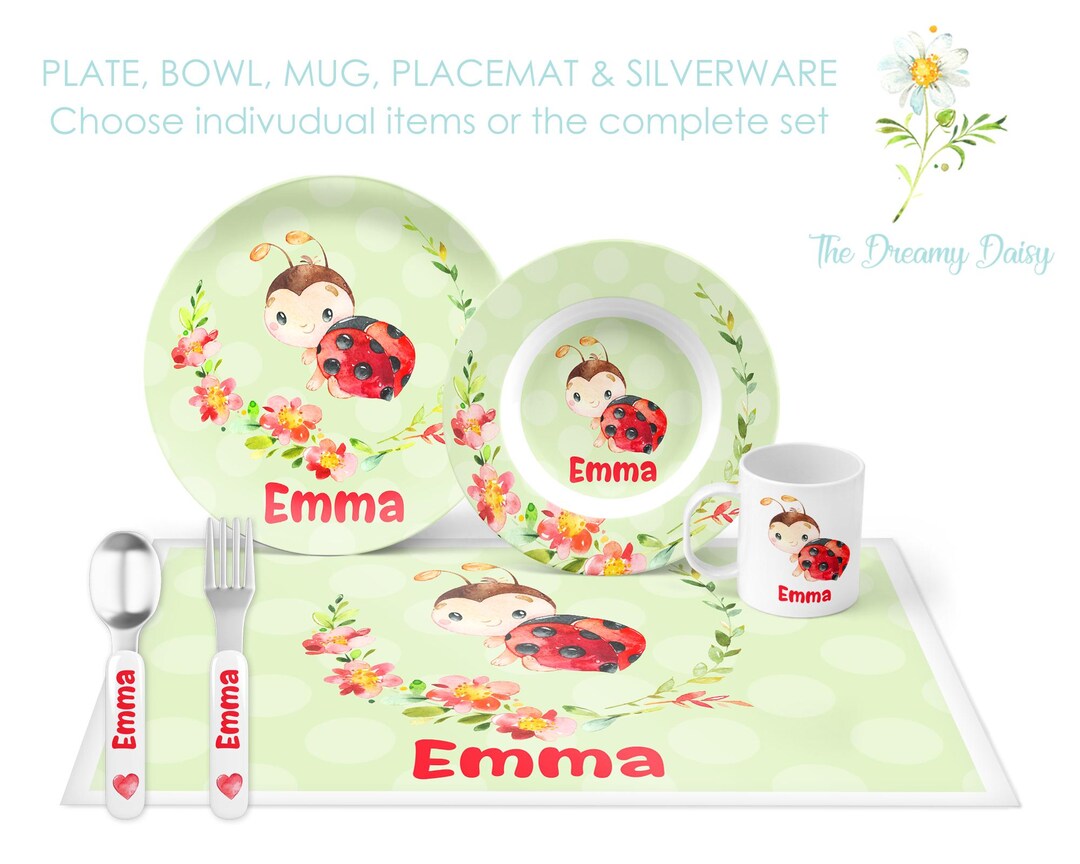 Personalized Ladybug Plate Set for Kids - Ladybug Dinnerware Set ...