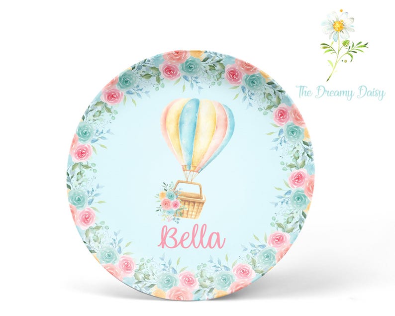 Personalized Hot Air Balloon Plate Set for Kids - Floral Hot Air ...