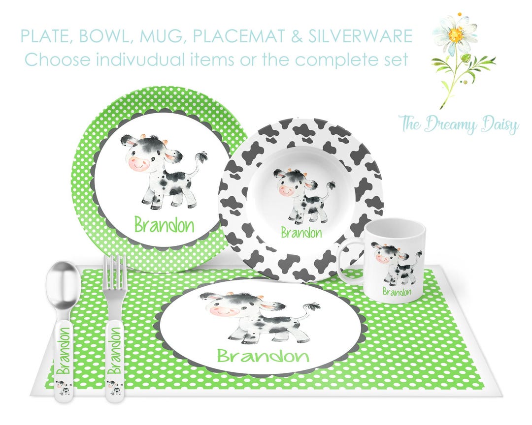 Personalized Cow Plate Set for Kids - Cow Dinnerware Set - Custom Kids ...