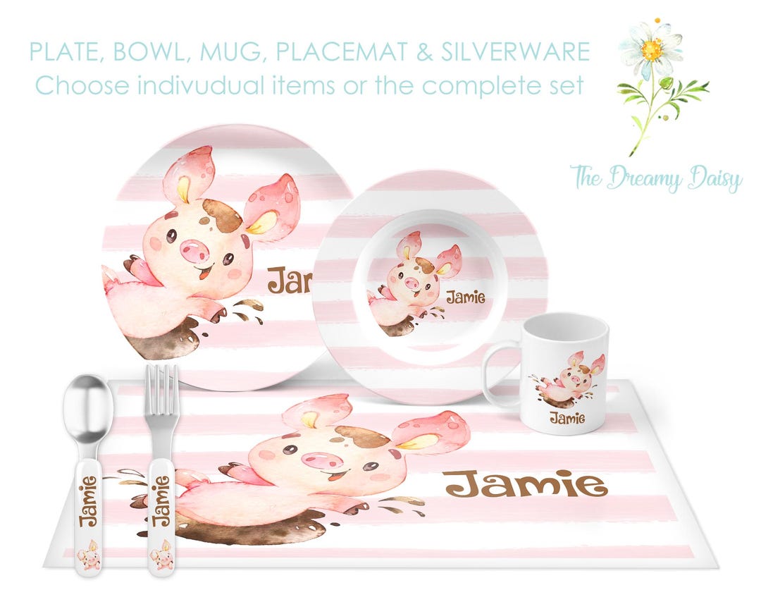 Personalized Pig Plate Set for Kids - Pig Dinnerware Set - Custom Kids ...