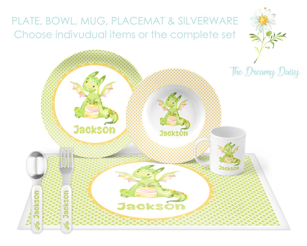 Personalized Dragon Dinnerware Set for Kids - Dragon Plate Set - Custom ...