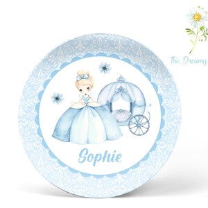 Cinderella Plate Set Personalized With Name - Blue Princess Plate Set ...