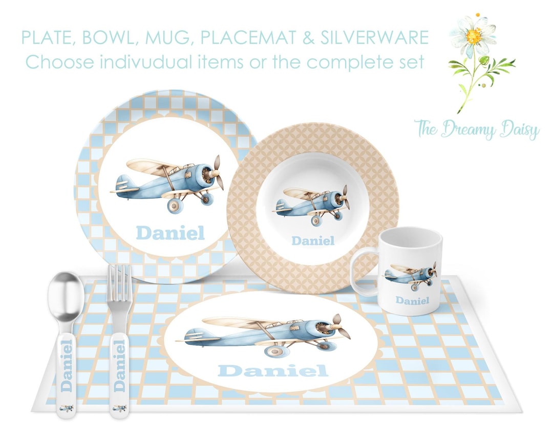 Personalized Plane Dinnerware Set for Kids - Airplane Plate Set ...
