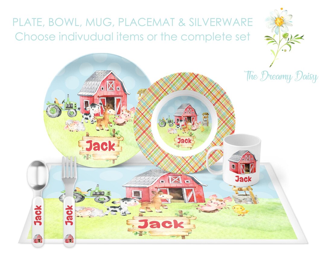 Personalized Farm Plate Set for Kids - Farm Dinnerware Set - Custom ...