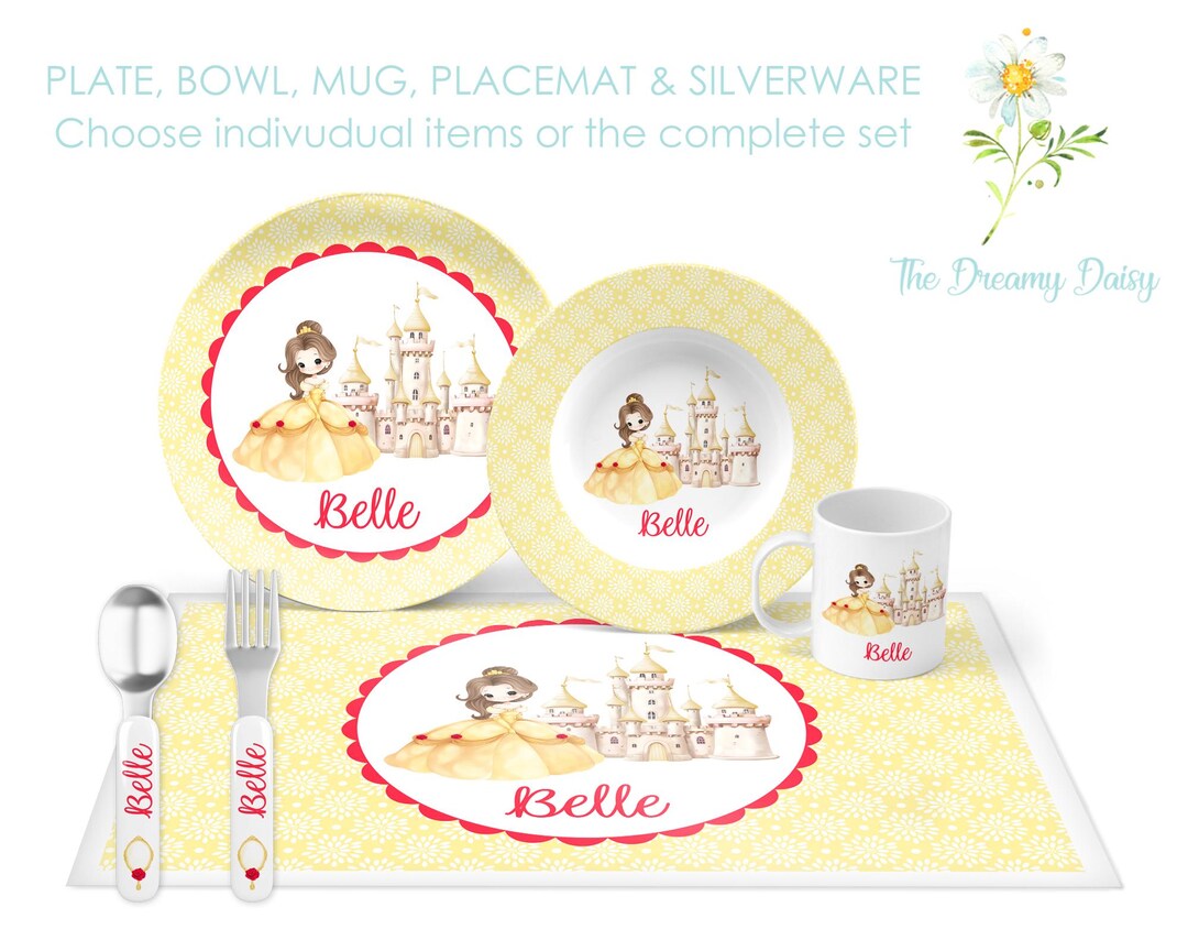 Beauty and the Beast Plate Set Personalized With Name - Yellow Princess ...