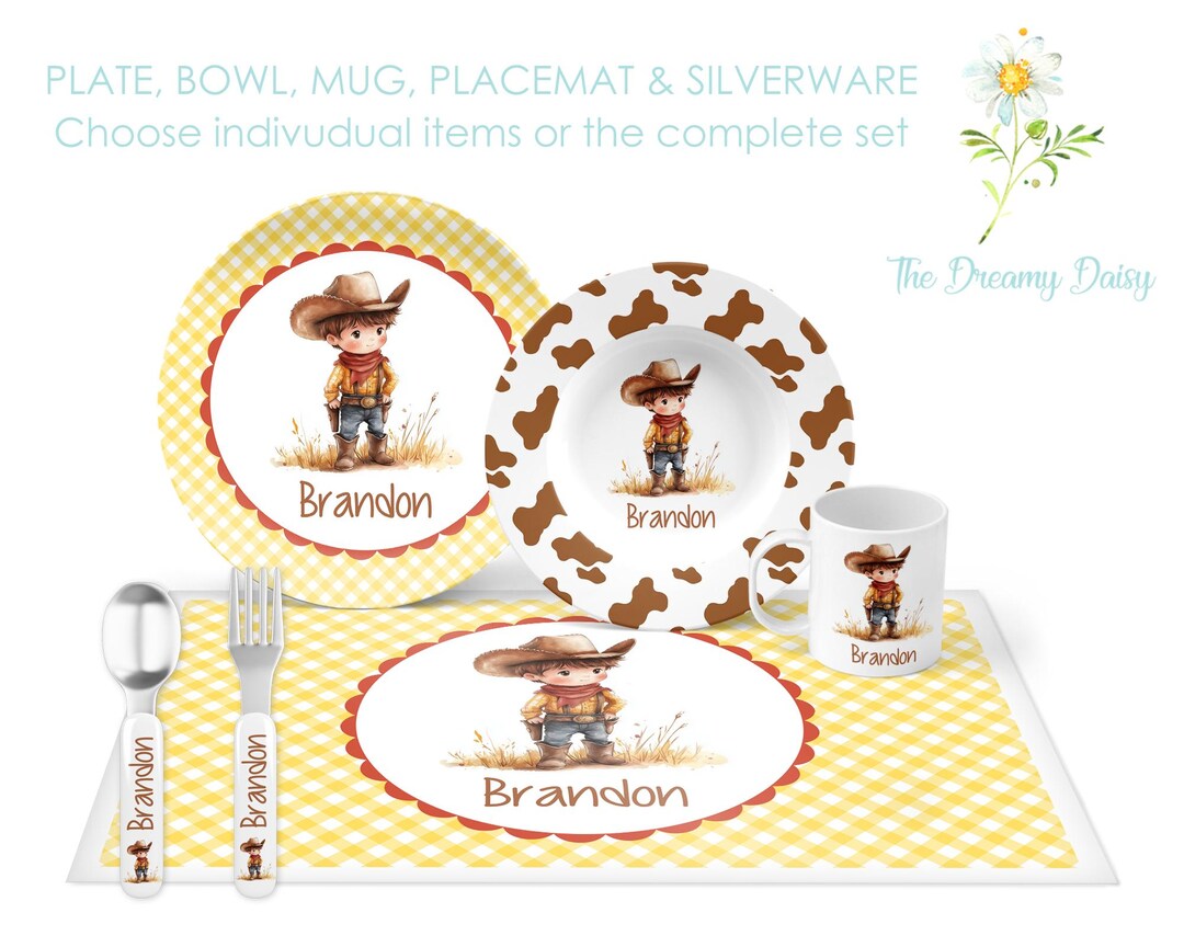 Personalized Cowboy Plate Set for Kids - Little Cowboy Dinnerware Set ...